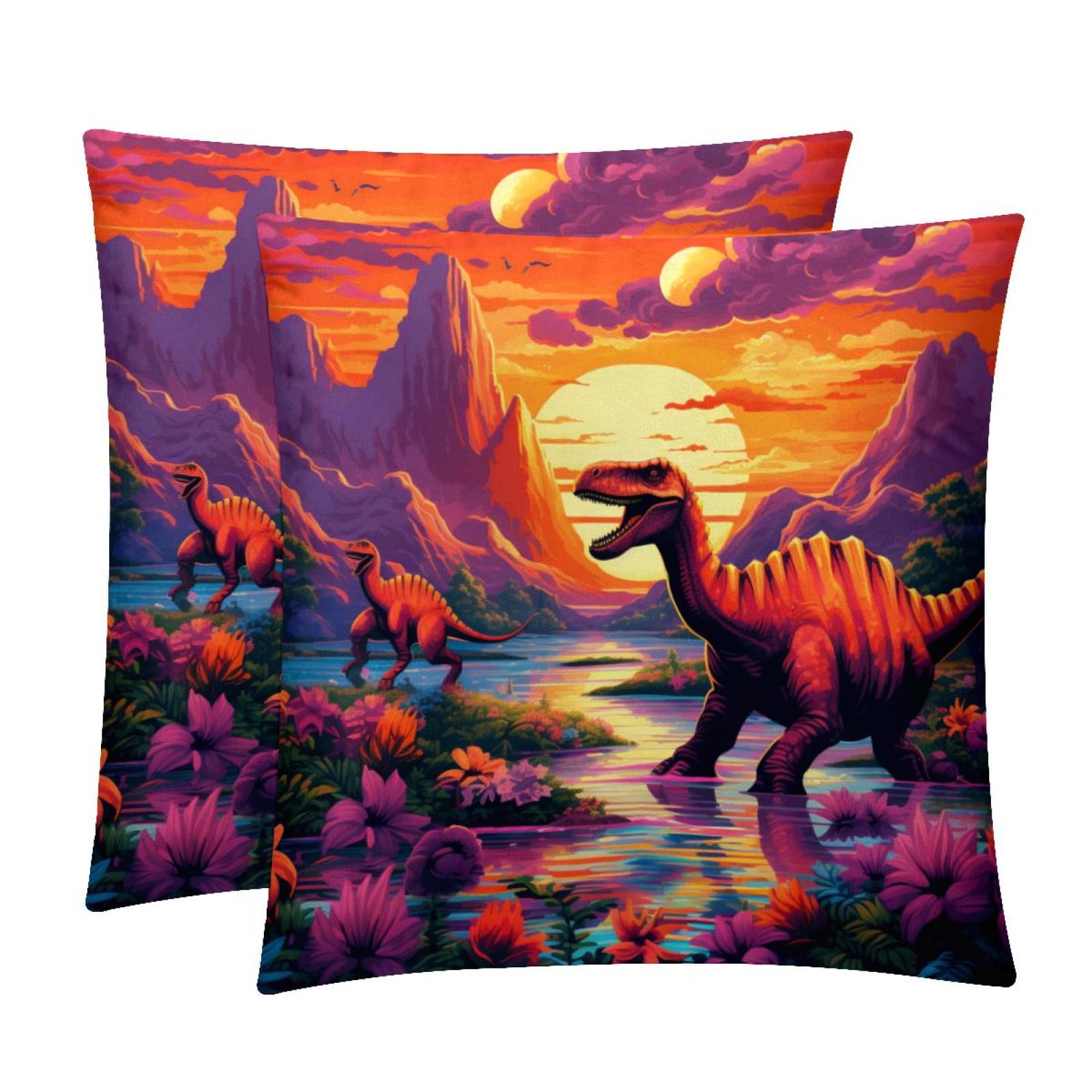 Dinosaur Luxurious Velvet Throw Covers Pillow Inserts - Set of 2 Throw ...