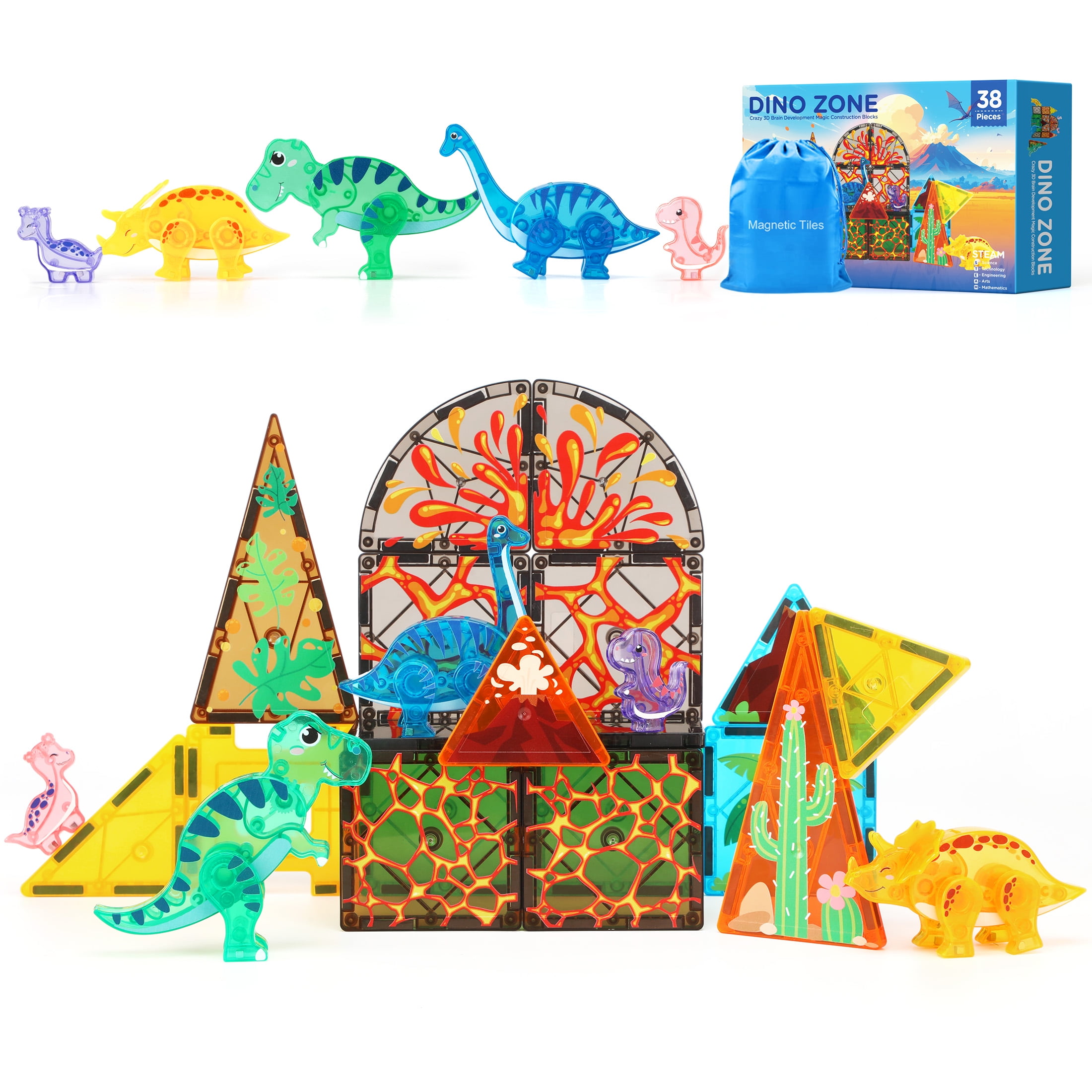 Magnetic Tiles for Kids Dinosaur Toys Building Blocks Dino World ...