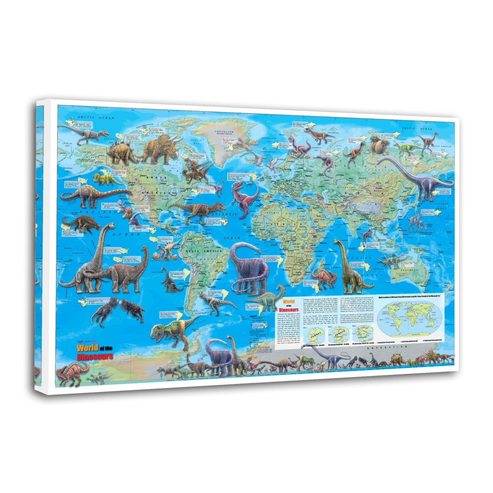 Dinosaur Map of The World Poster Decorative Painting Canvas Wall Art ...