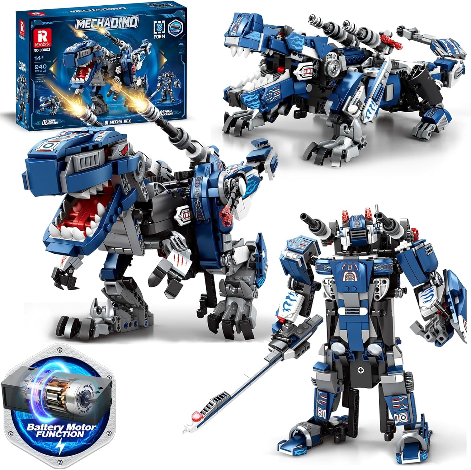 Dinosaur Mech Building Set for Boys Age 8-12, Motorized 3 in 1 Mech Rex ...