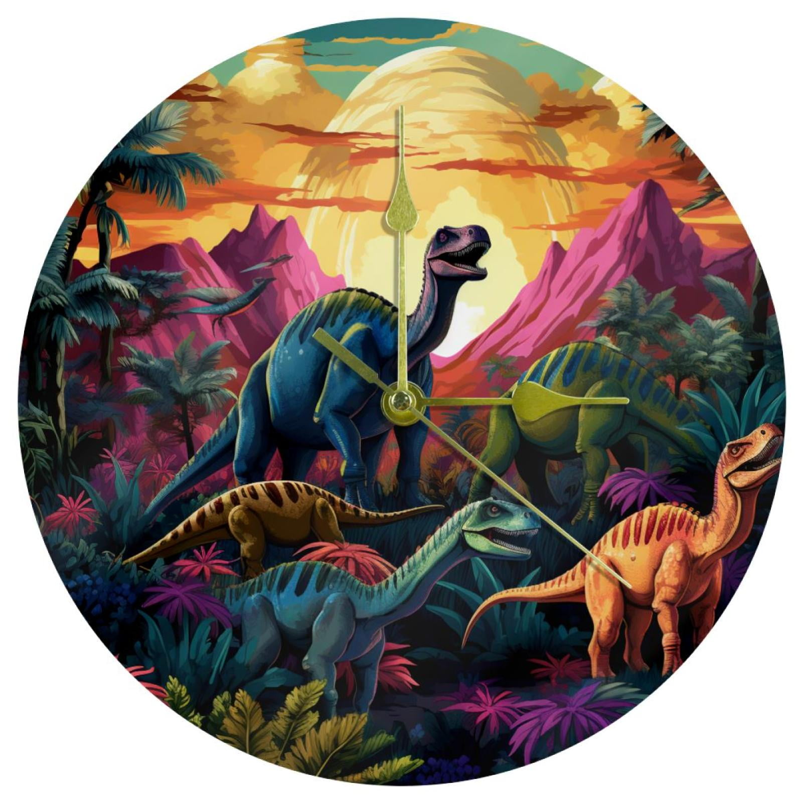 Dinosaur Modern Round Acrylic Wall Clock, 9.8 Inches, Silent Non ...