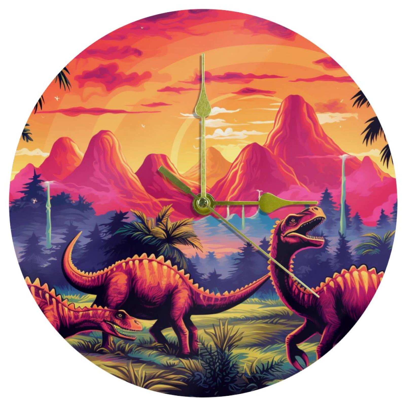 Dinosaur Modern Round Acrylic Wall Clock, 9.8 Inches, Silent Non ...
