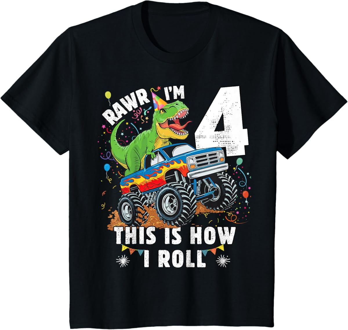 Dinosaur Monster Truck 4Th Birthday T Rex 4 Year Old Unisex T-Shirt S-5Xl - Best Birthday Gifts ...