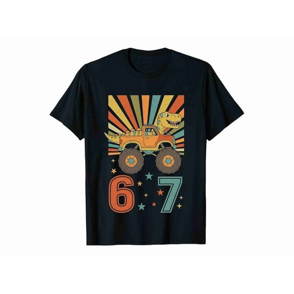 Dinosaur Monster Truck Number Six Seven Graphic Shirt Kids Retro ...
