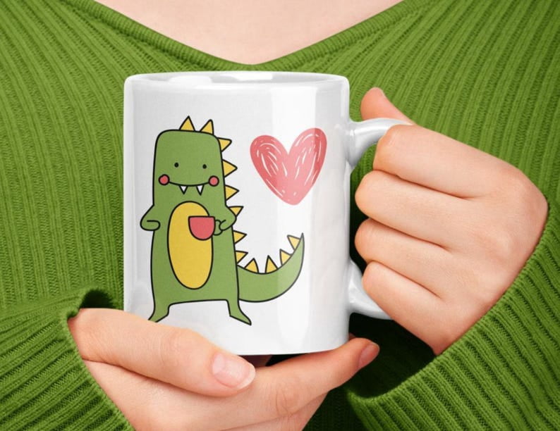 Dinosaur Mug with Heart KawaI1I Dino Coffee Cup - Walmart.com