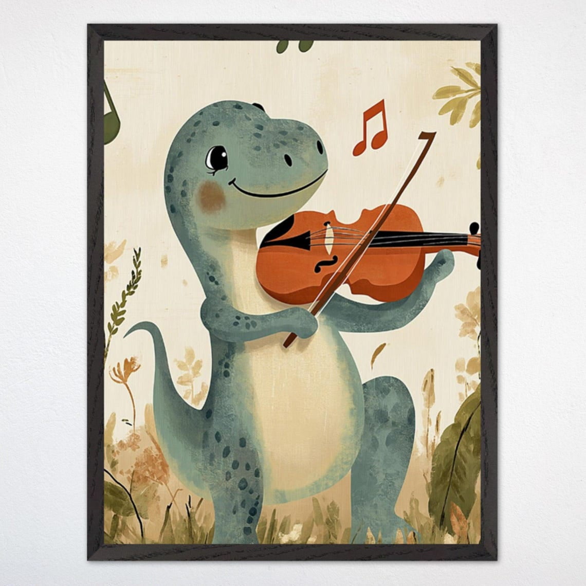 Dinosaur Music Wall Art, Whimsical Dino Playing Violin, Musical ...