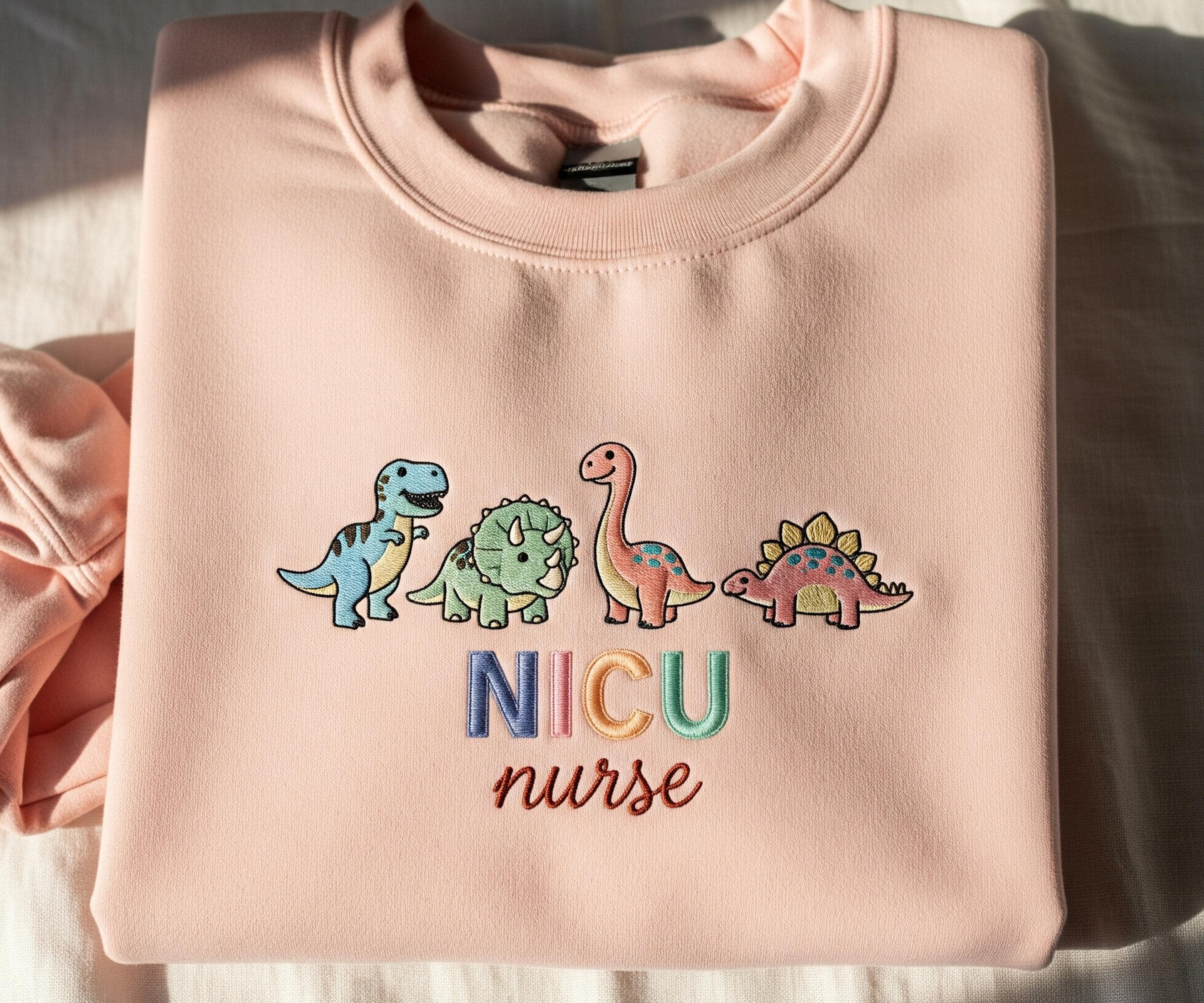 Dinosaur NICU Nurse Embroidered Sweatshirt, PEDS Shirt, Pads Nurse Dino ...