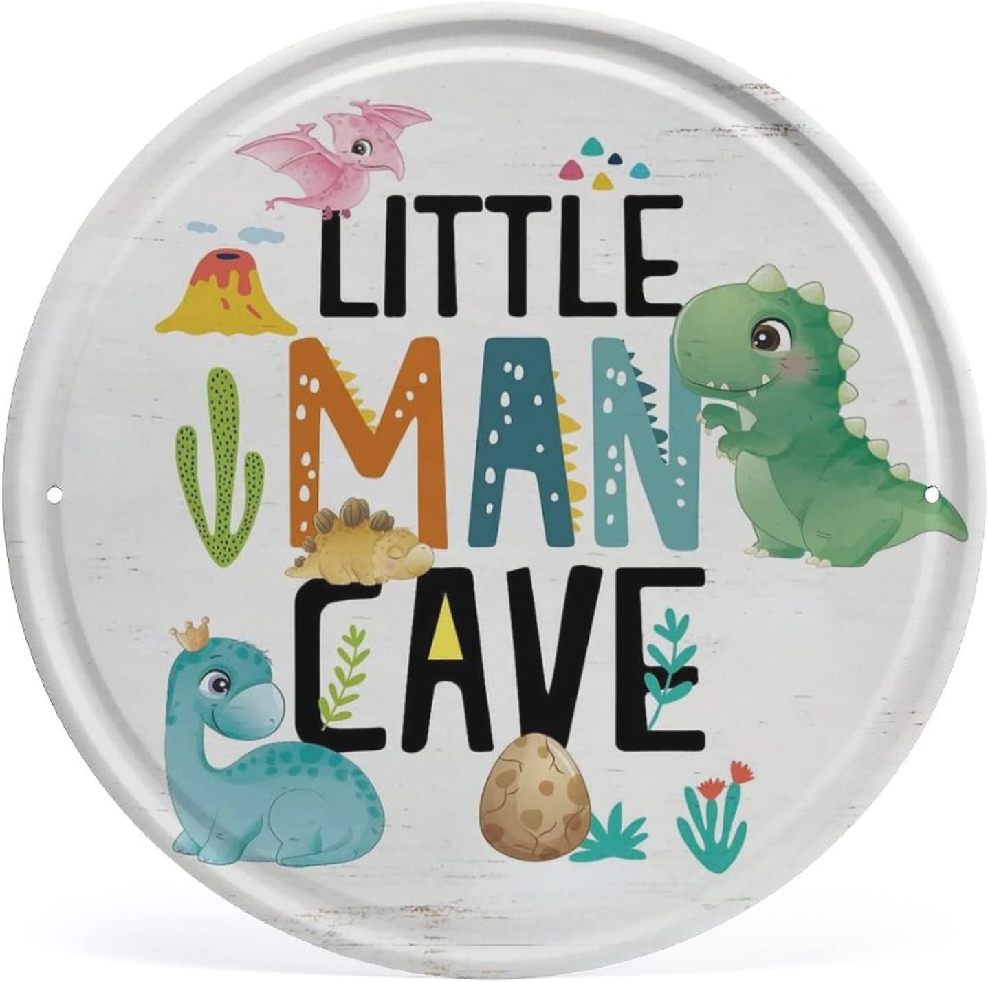 Dinosaur Nursery Little Man Cave Round Metal Tin Sign Baby Dinosaur ...