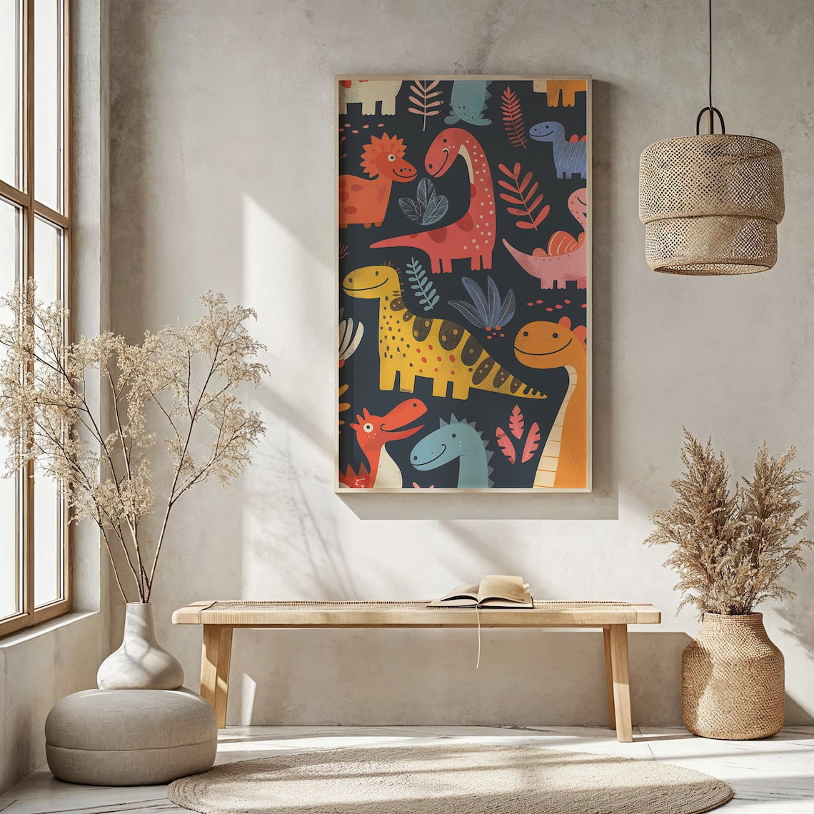 Dinosaur Nursery Wall Art, Kids Dinosaur Posters Printable, Bright ...