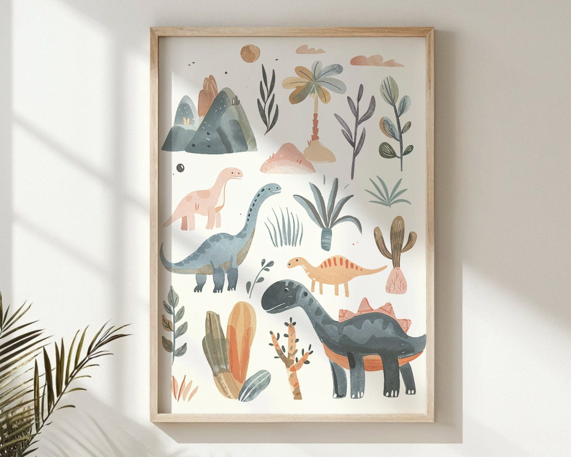 Dinosaur Nursery Wall Art Kids Poster, Prehistoric Animals Printable ...