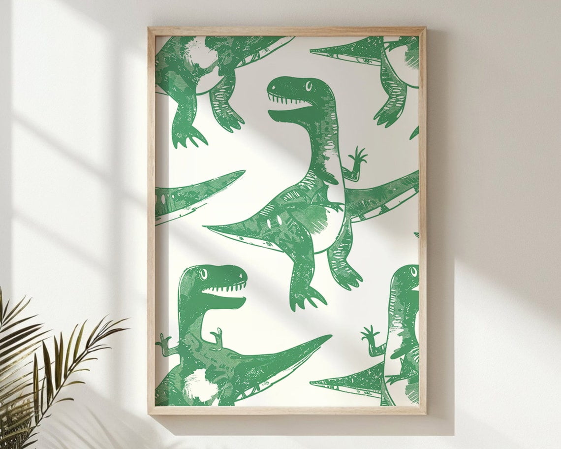 Dinosaur Nursery Wall Art, Kids Room Decor T-Rex Print, Playful Shapes ...