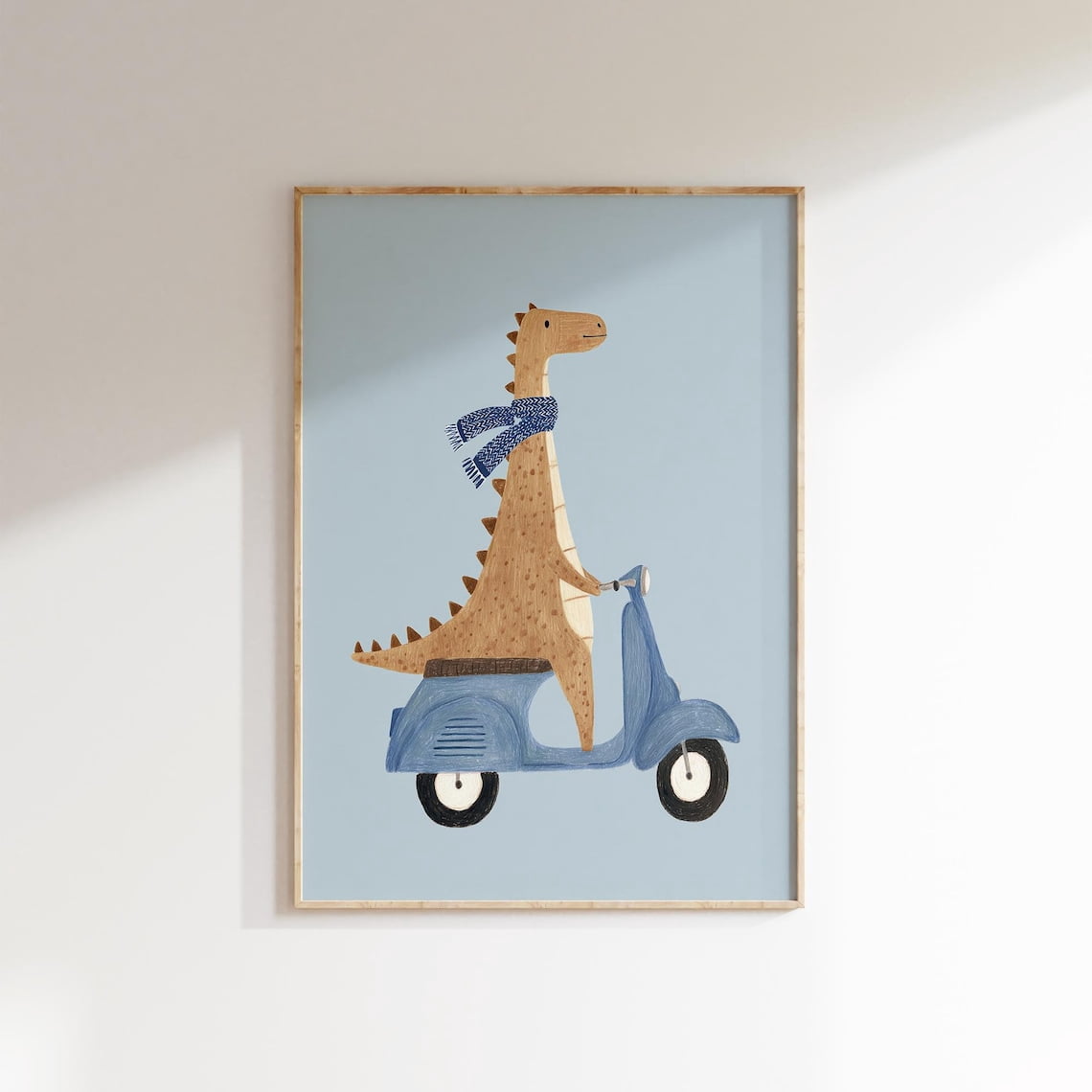 Dinosaur On Scooter Wall Art, Boys Dino Nursery Print, Unframed Paper ...