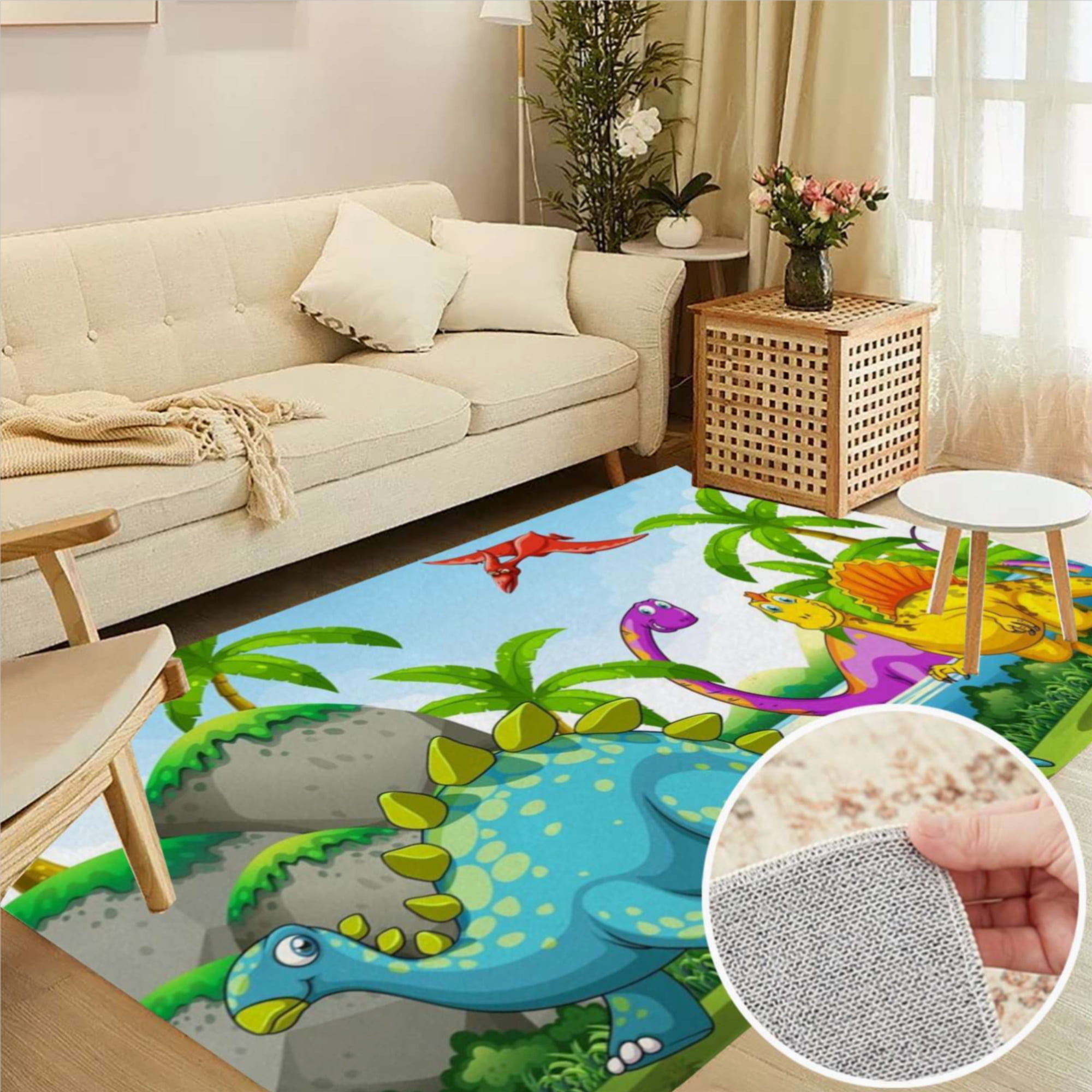 Dinosaur Palm Tree Soft Large Area Rugs Washable Rug With Non-Slip ...