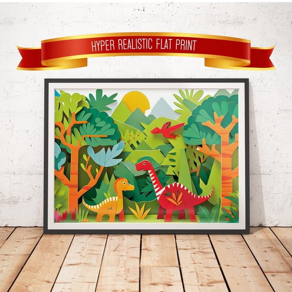 Dinosaur Paper Cut Print, Playful Room Decor, Unframed Paper Poster ...
