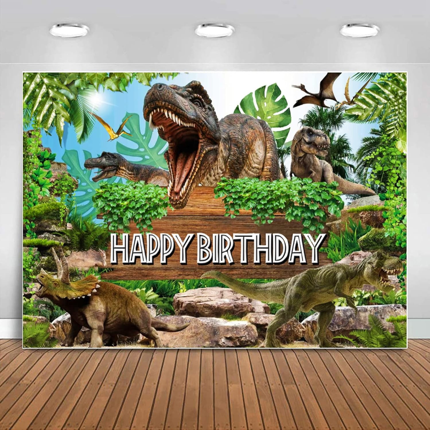Dinosaur Park Birthday Backdrop Dinosaurs World Happy Bday Banner ...