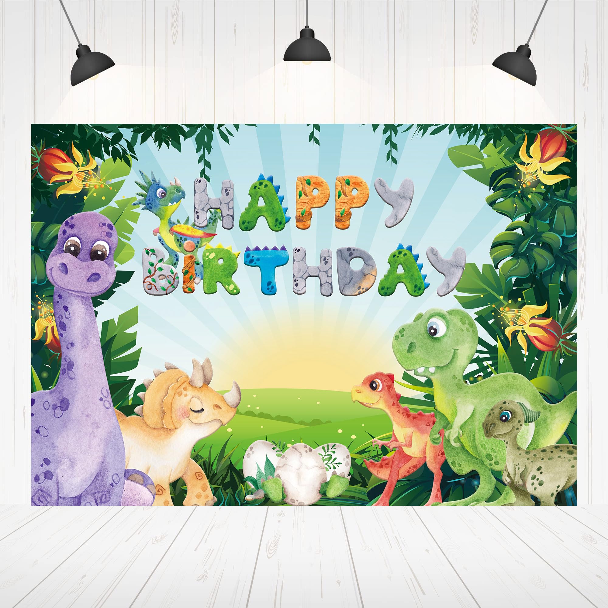 Dinosaur Party Backdrop Watercolor Jungle Dinosaur Birthday Decorations ...