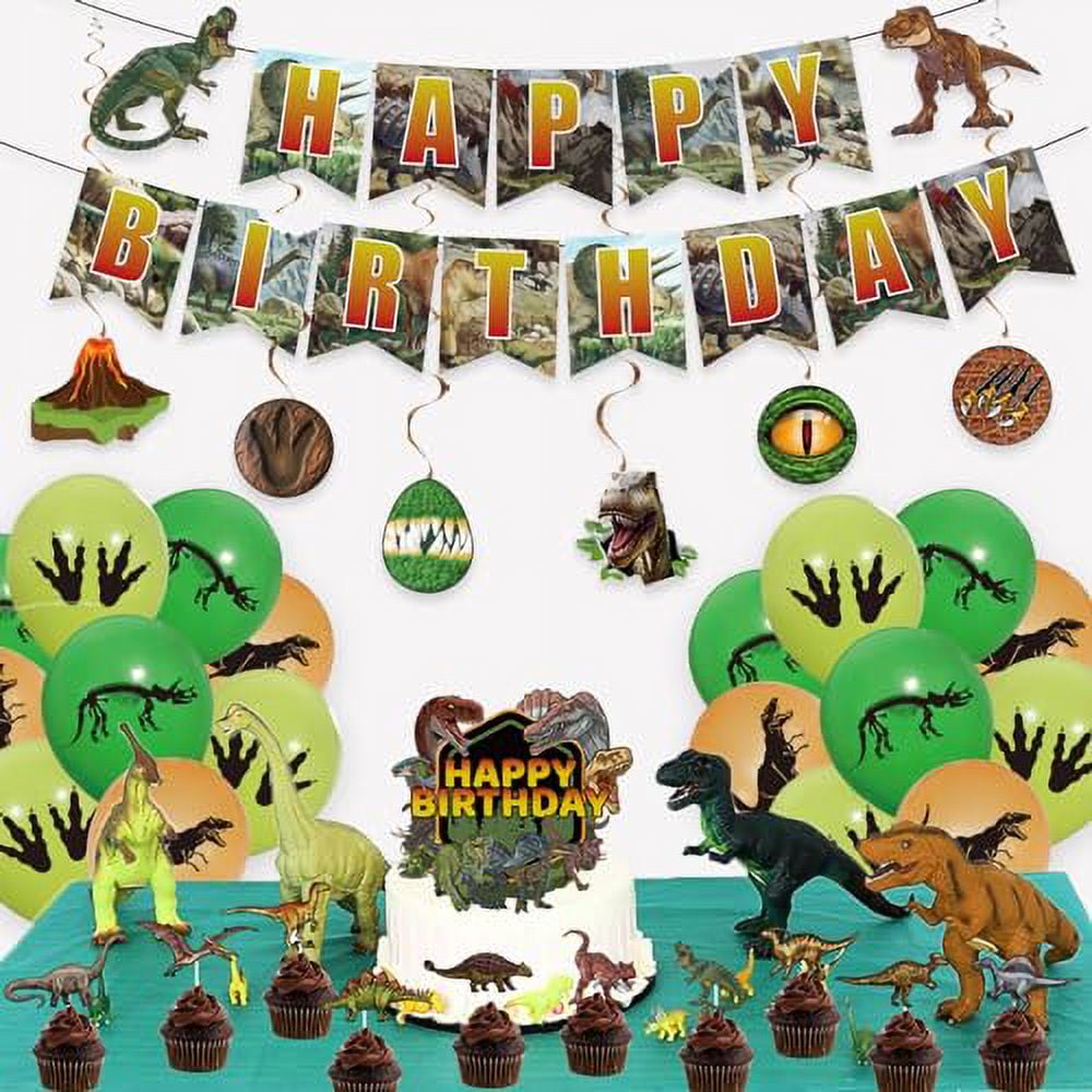 Dinosaur Party Decorations - T-Rex Birthday Banner, Hanging Swirls ...