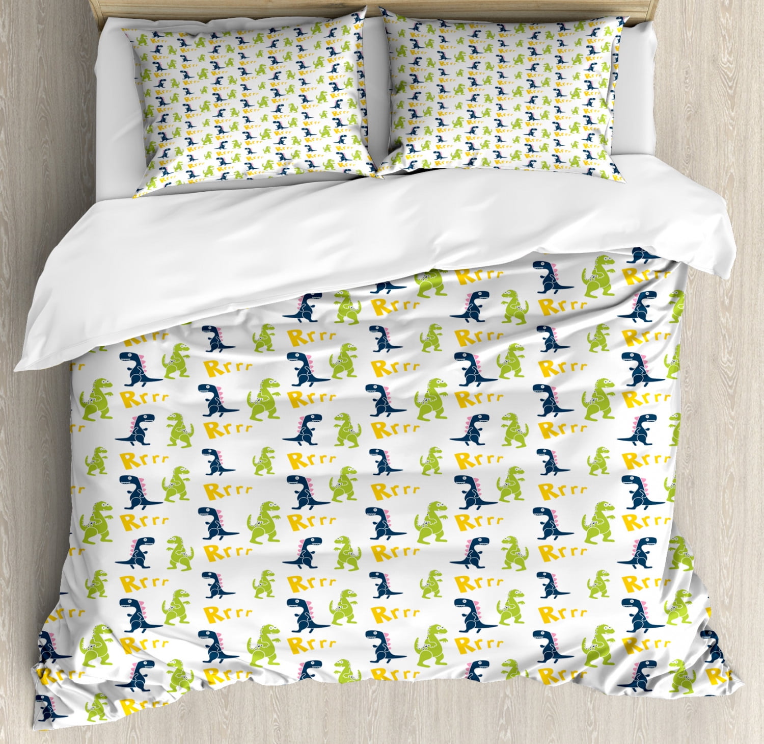 Dinosaur Party Duvet Cover Set King Size, Happy Cartoon Dino Reptile ...