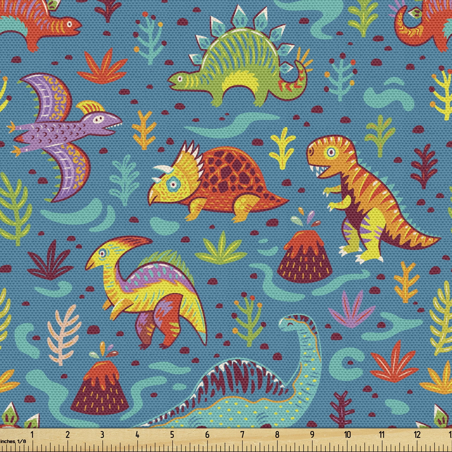 Ambesonne Dinosaur Fabric by the Yard Upholstery, Prehistoric Period, 3 ...