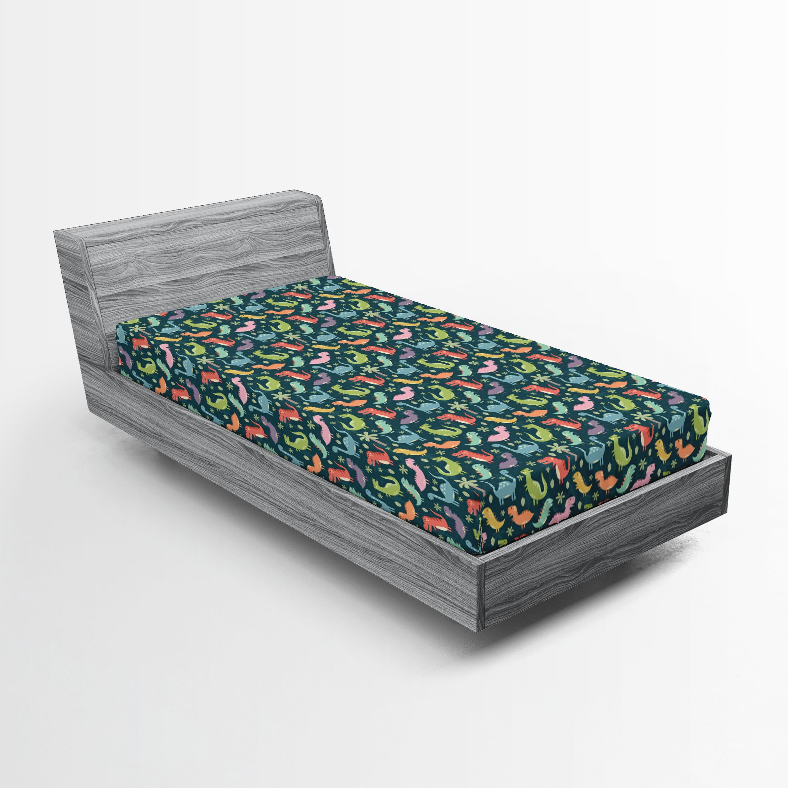 Dinosaur Party Fitted Sheet, Colorful Happy Cartoon Characters Forest ...