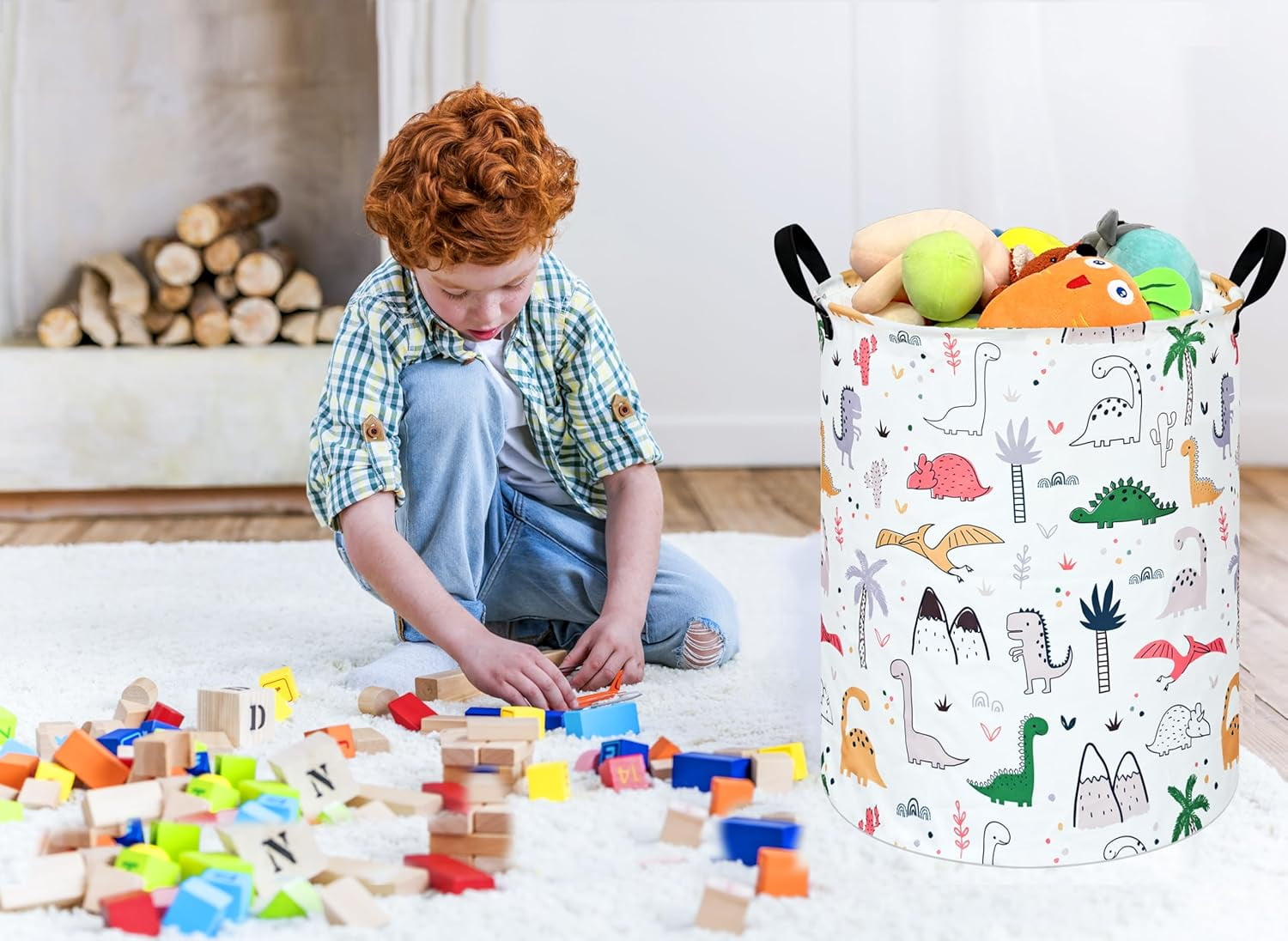 Dinosaur Pattern Nursery Storage Basket with Handles - Baby Toy Box ...