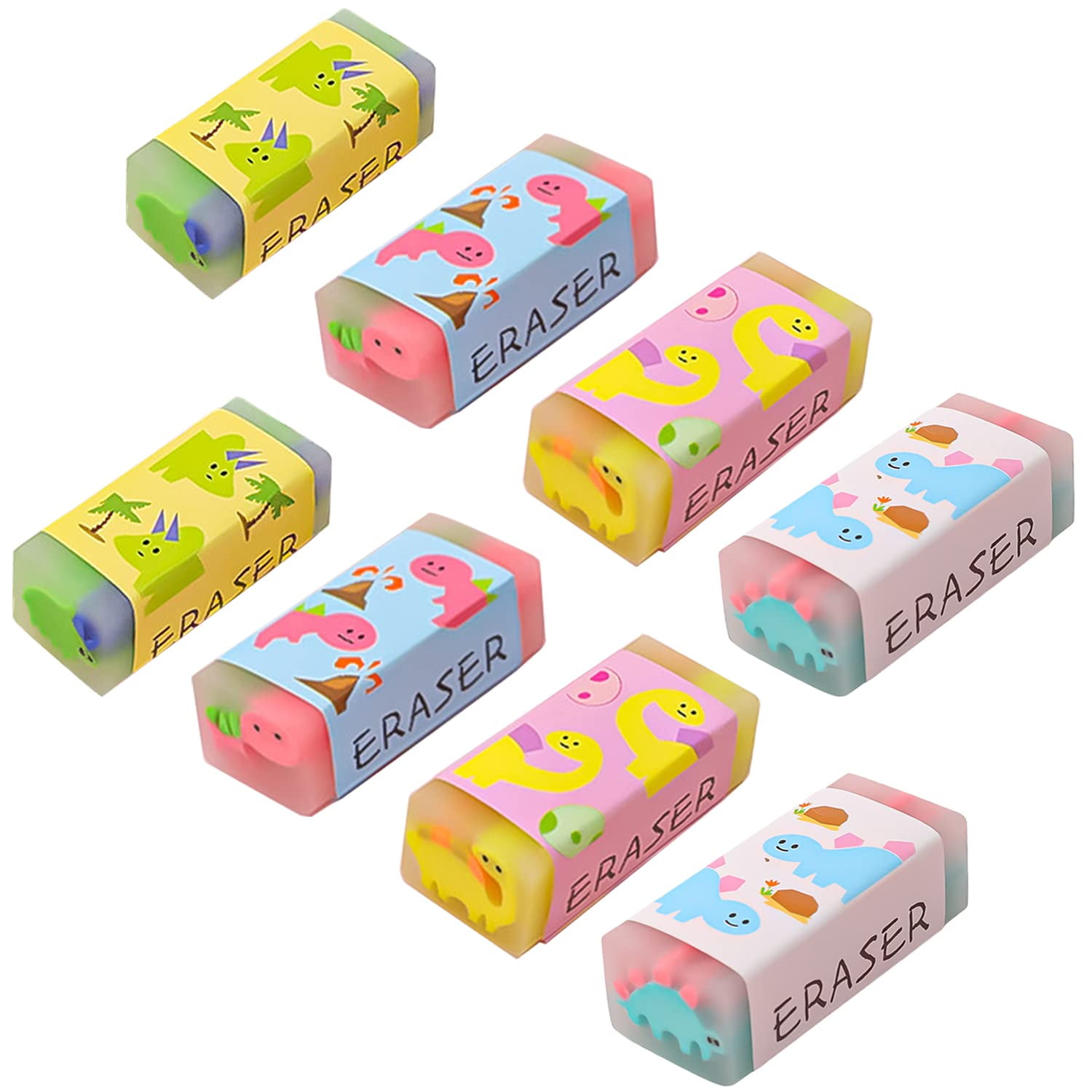Dinosaur Pencil Erasers - 8 Pcs Cute Funny Rubber Erasers for Kid ...