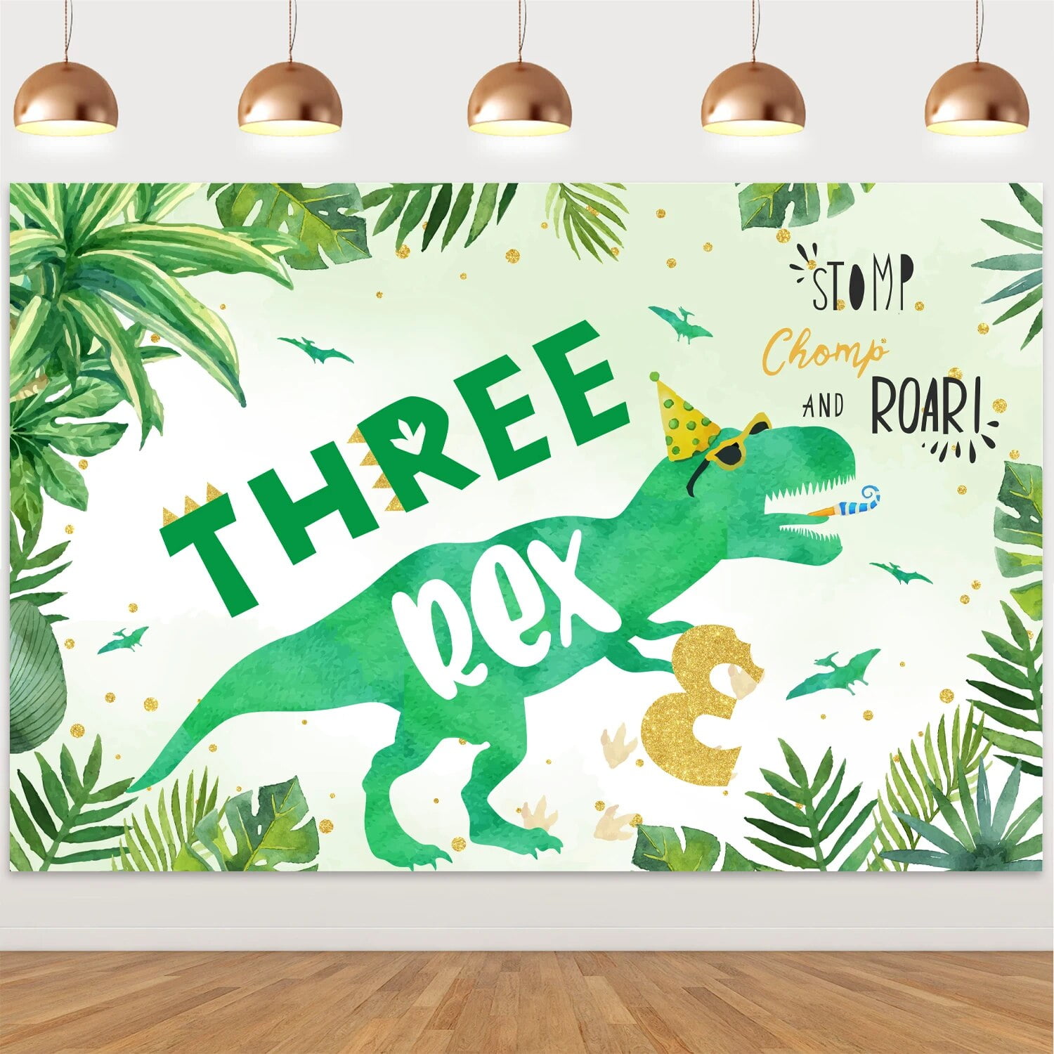 Dinosaur Photo Background Decorations for Boys, Three Rex Backdrop, 3rd ...
