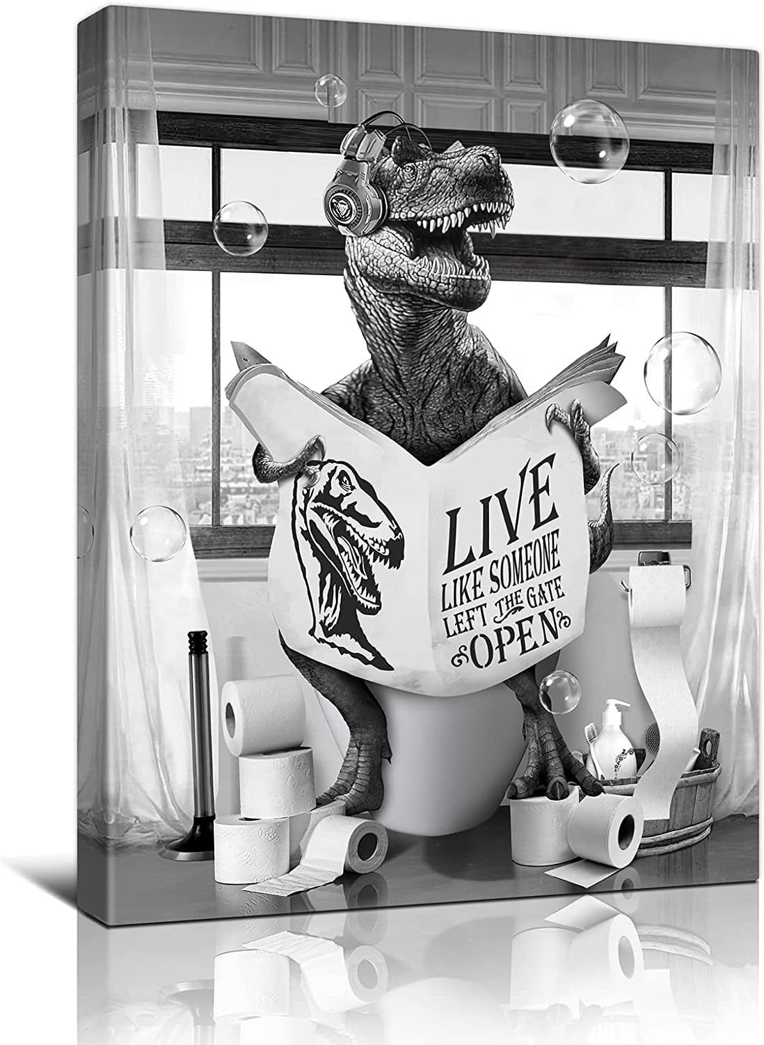 Dinosaur Picture Funny Animal Wall Art Black And White Bathroom Wall ...