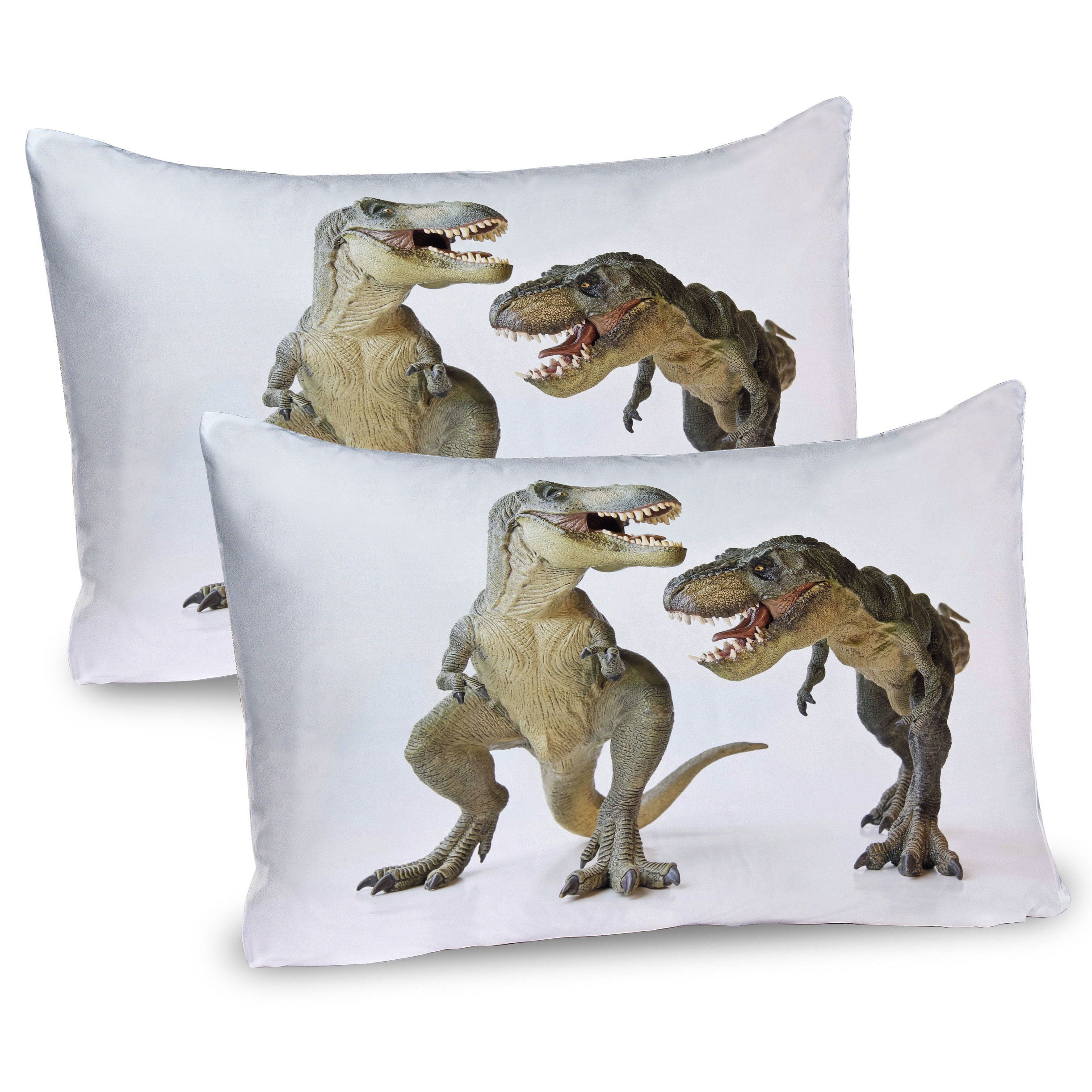Dinosaur Pillow Sham Set of 2, Tyrannosaurus Rex Pair Facing Off ...
