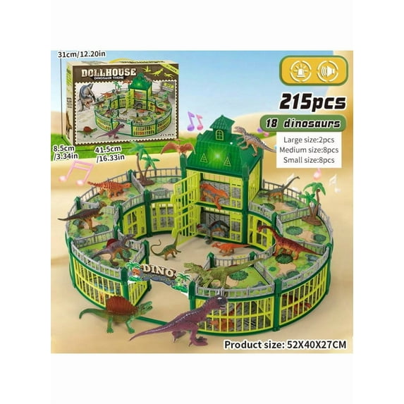 Dinosaur Playground Toy Set 215PCS – 18 Realistic Dinosaurs, Build Your ...