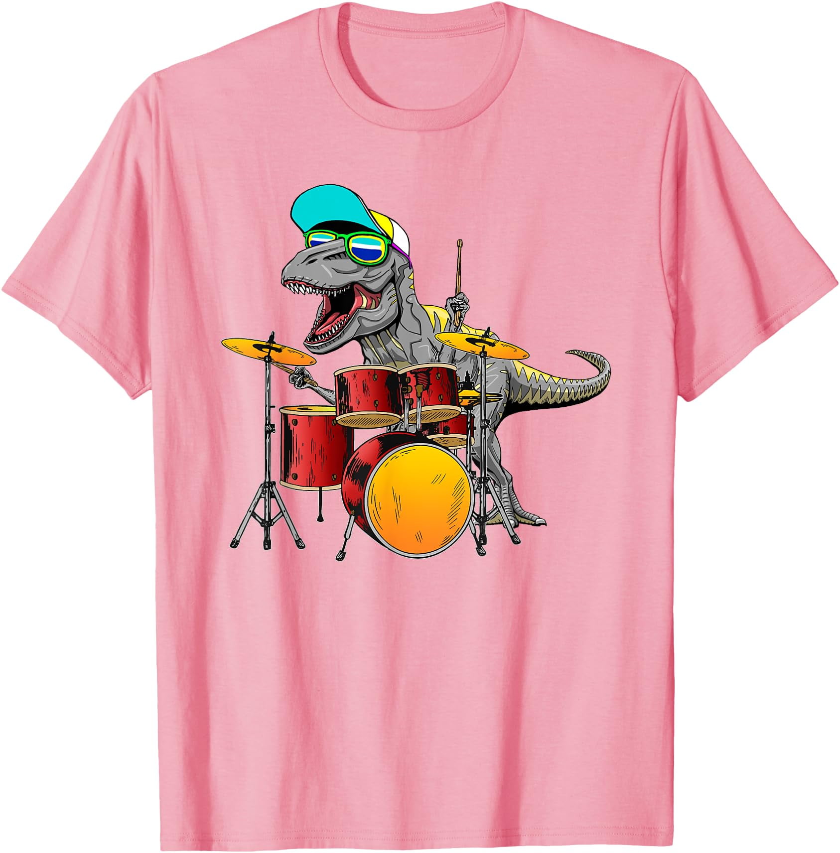 Dinosaur Playing Drum Music T-rex Softstyle Unisex T-Shirt,Light Pink ...