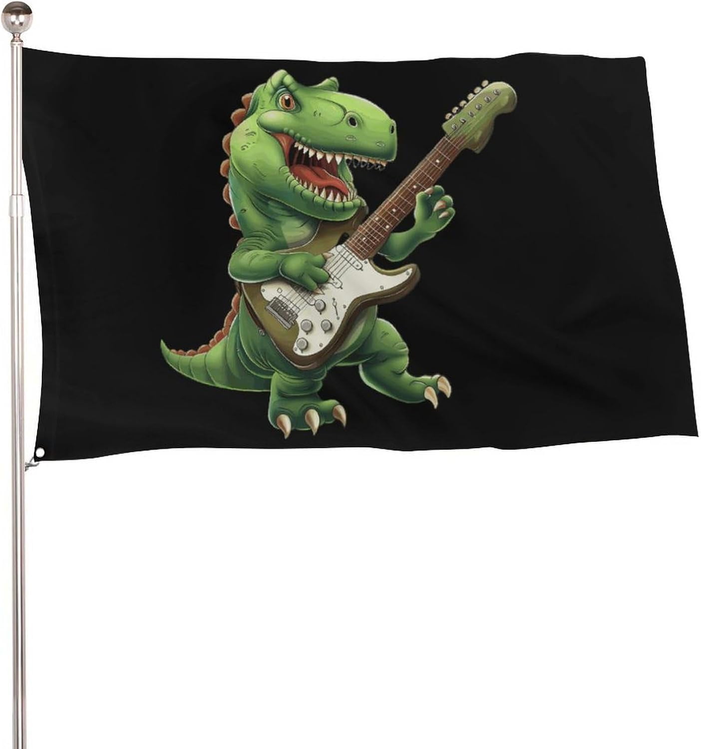 Dinosaur Playing Guitar Printed Flag with 2 Brass Grommets Banner Funny ...