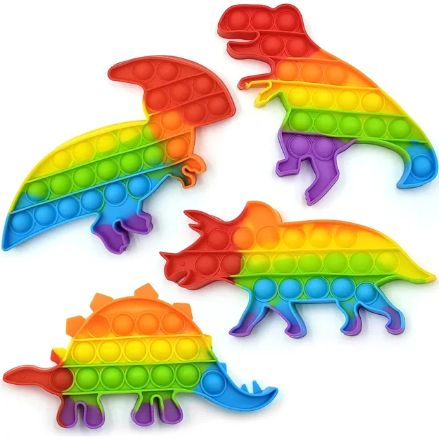 Dinosaur Pop Fidget Toys Set, Silicone Rainbow Dinosaur Popper Fidget ...