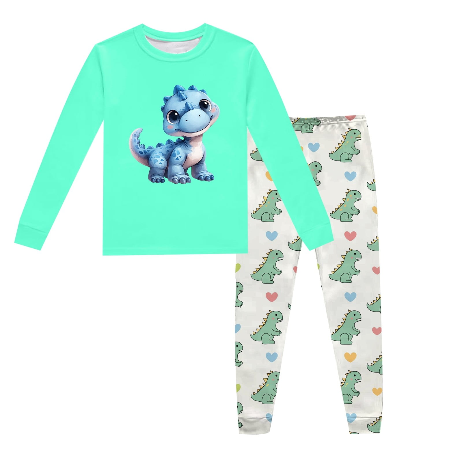 Dinosaur Print Boys Long Sleeve Top and Pants Pajama Set Cozy Home Wear ...