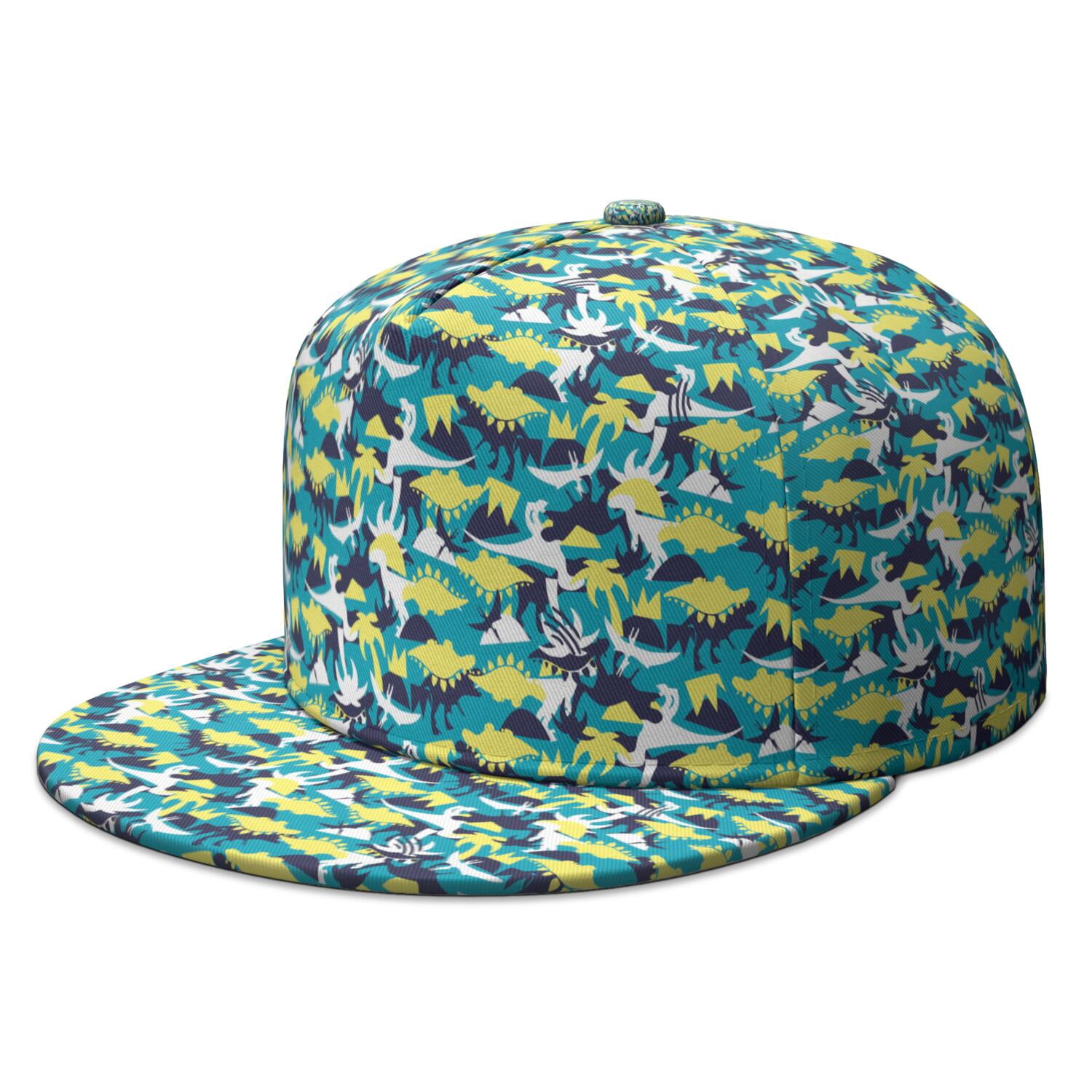 Dinosaur Print Flat Brim Hat - Artistic Dino Illustration Adjustable ...