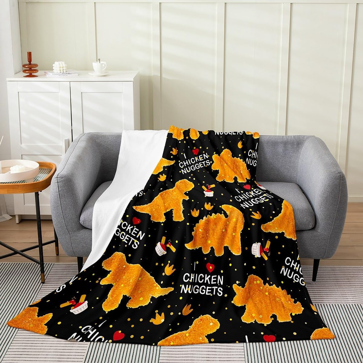 Dinosaur Print Plush Throw Blanket, Kids 3D Dino Fried Chicken Flannel Fleece Blanket for Sofa ...