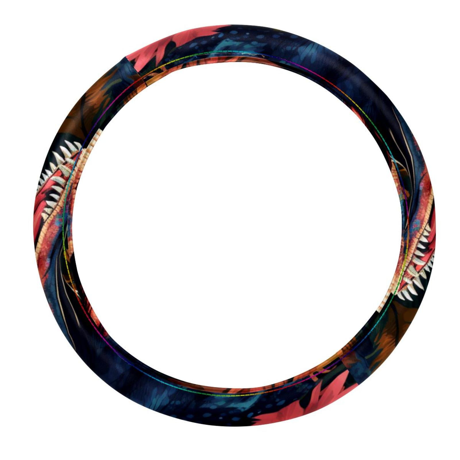 Dinosaur Printed 14.5 Inch PVC Leather Car Wheel Covers Steering Wheel ...