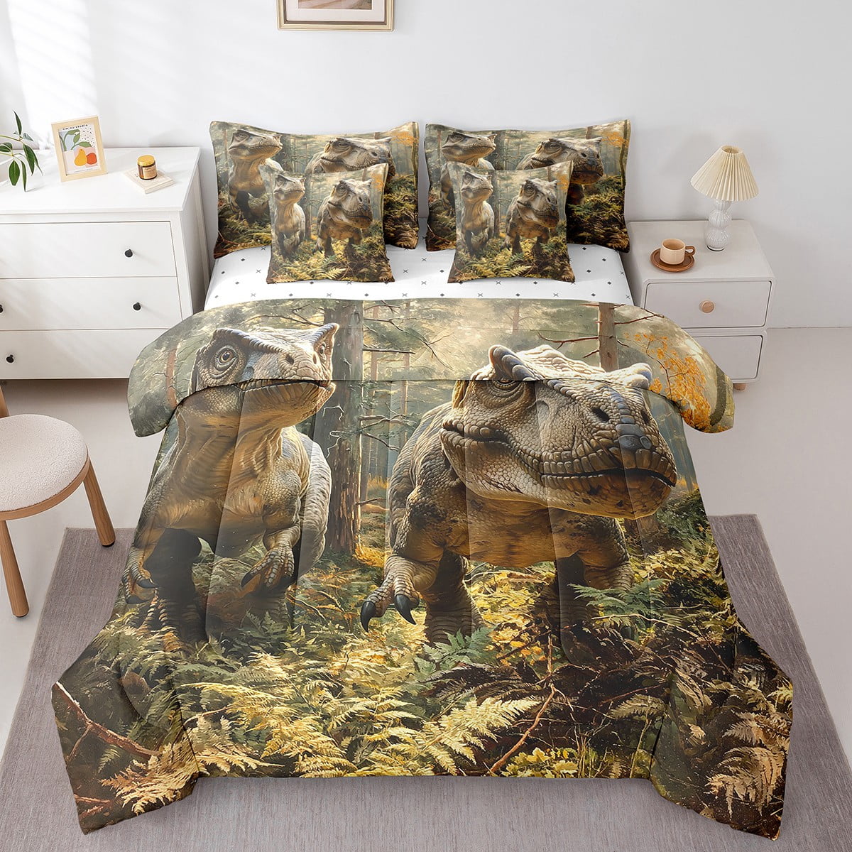 Dinosaur Queen Bedding Sets Teen Dino Comforter Set With Sheets Jungle Animal Print 7 Piece Bed ...