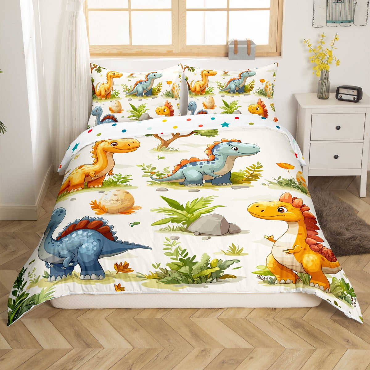 Dinosaur Queen Size Duvet Cover,Cartoon Dino Ancient Animal Comforter ...