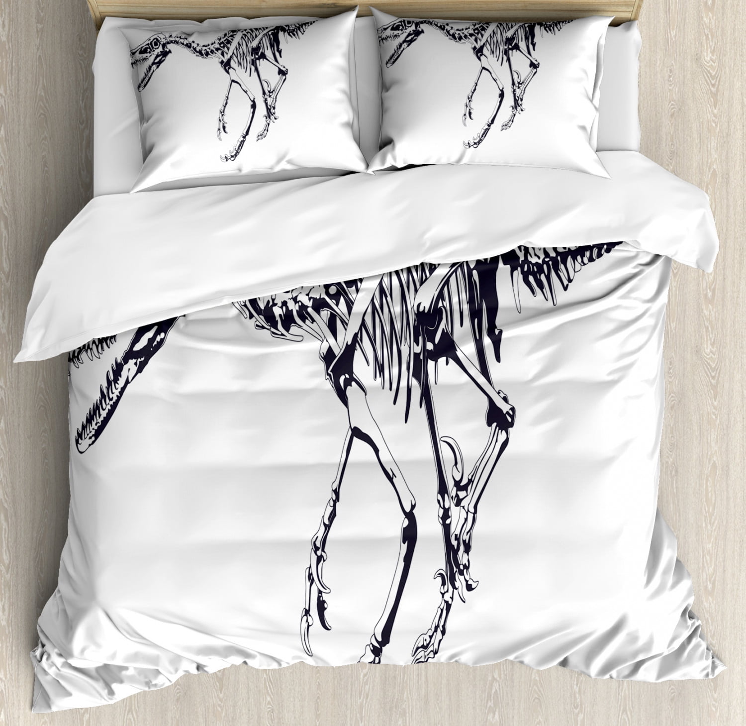 Dinosaur Queen Size Duvet Cover Set, Skeleton Prehistoric Wild Animal ...