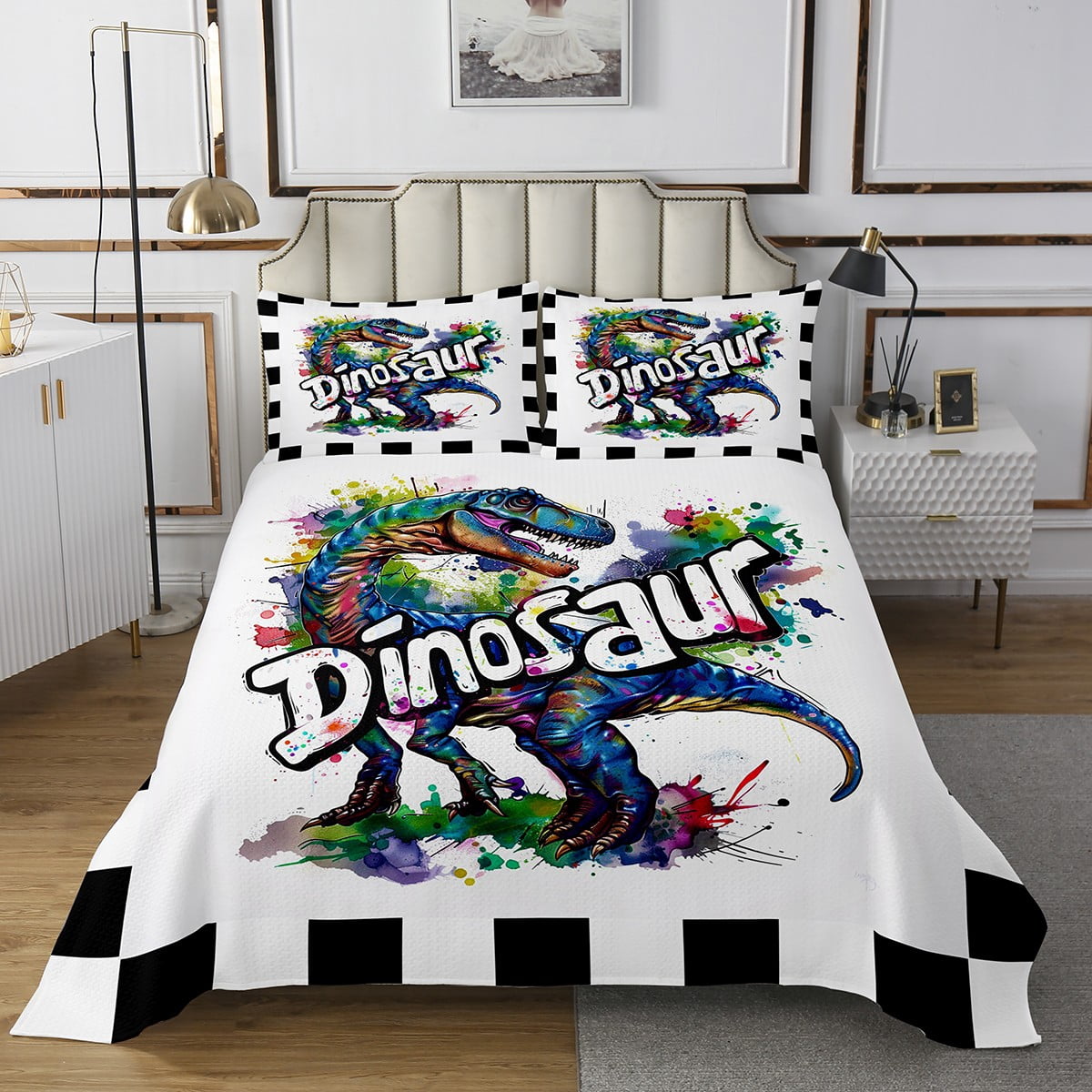 Dinosaur Quilt Set Watercolor Jungle Animal Coverlet Set,Gothic ...