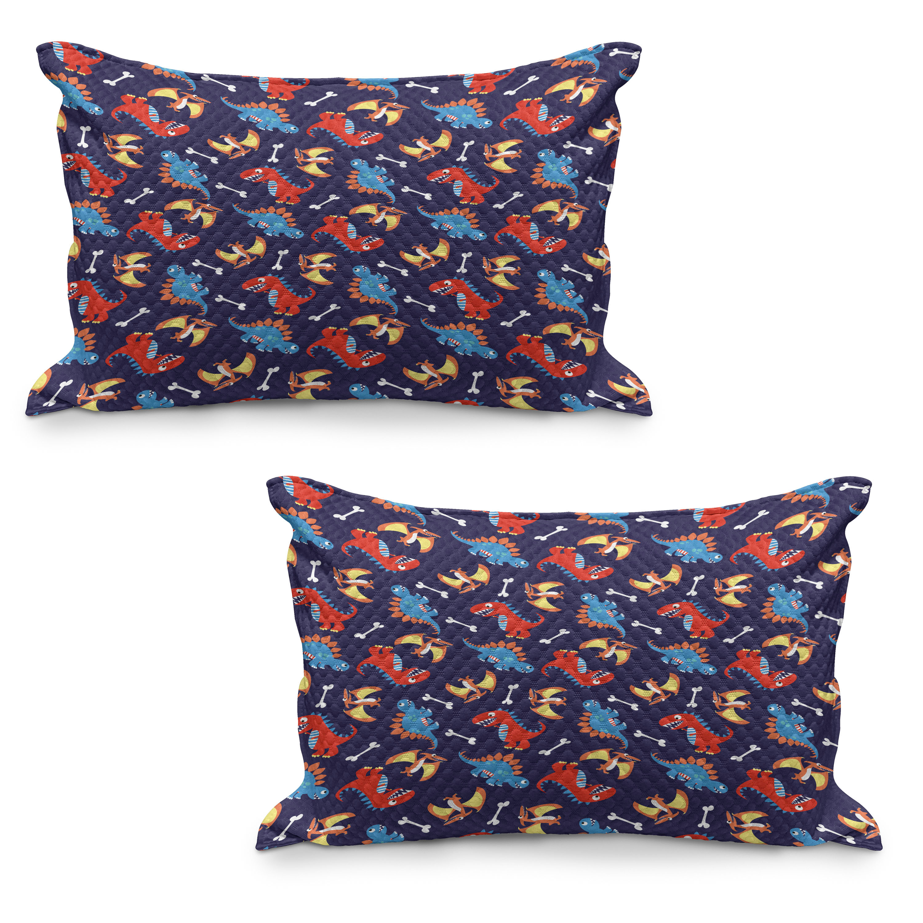 Dinosaur Quilted Pillowcover Set of 2, 3 Different Cartoon Dinosaurs ...