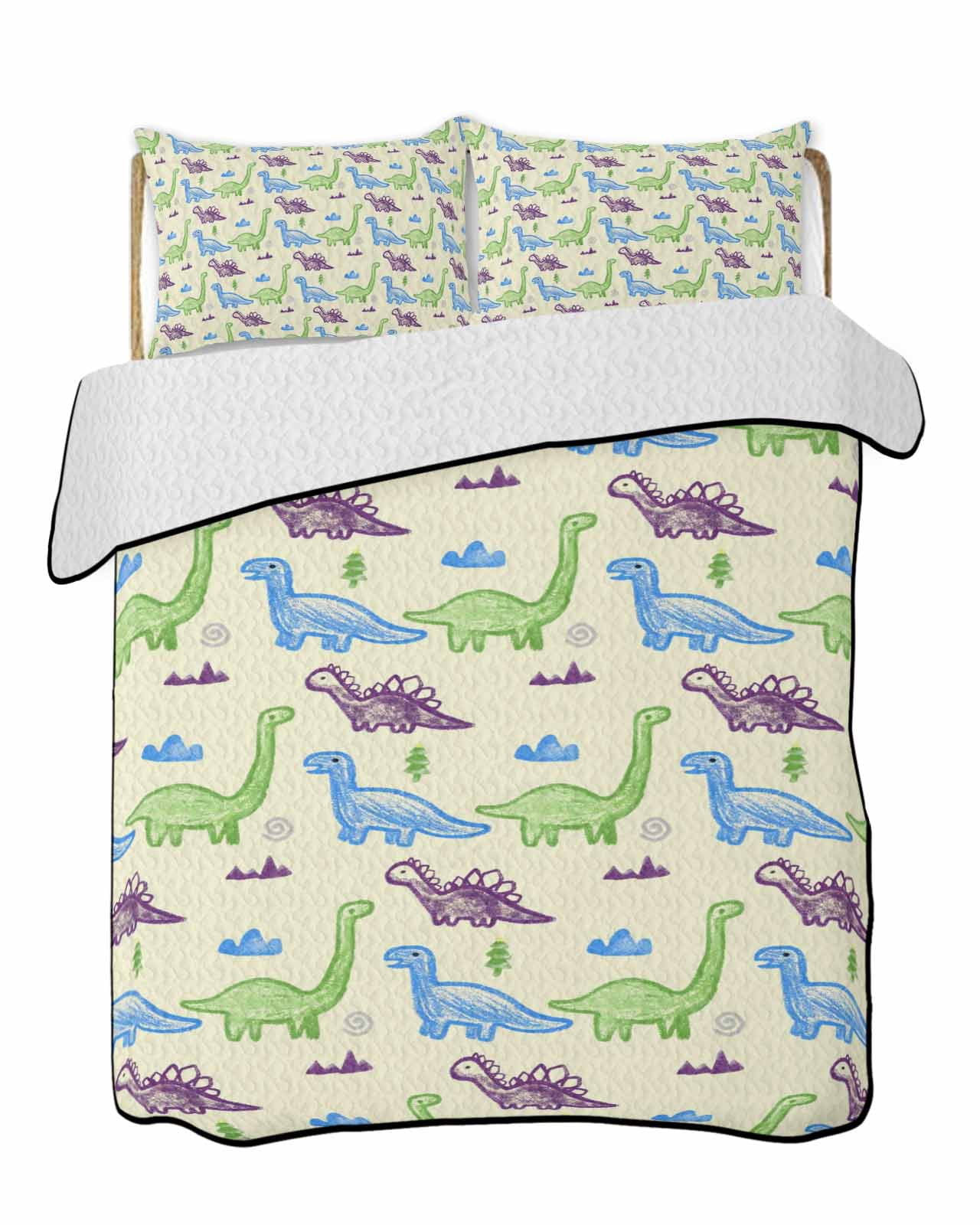 Dinosaur Quilts Bedding Set Full Size Cartoon Green Blue Purple Animal ...