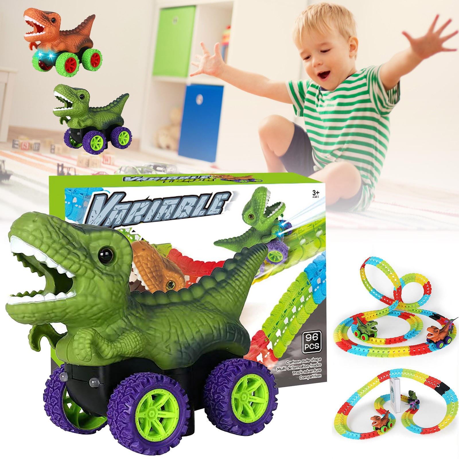 Dinosaur Race Track Toys, Changeable Flexible Race Car Track Car Sets ...