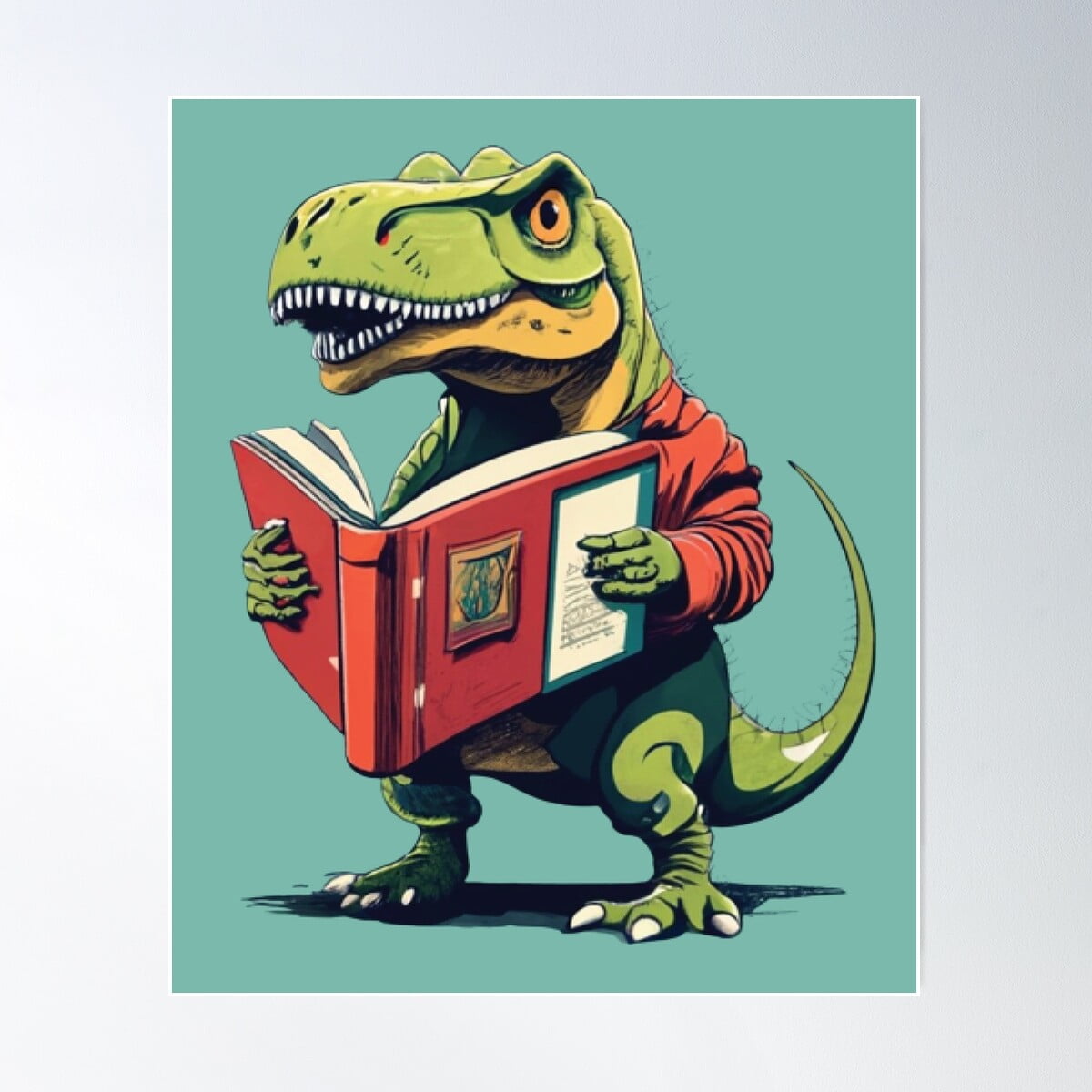 Dinosaur Reading Poster Wall Art, Modern Wall Decor For Living Room ...