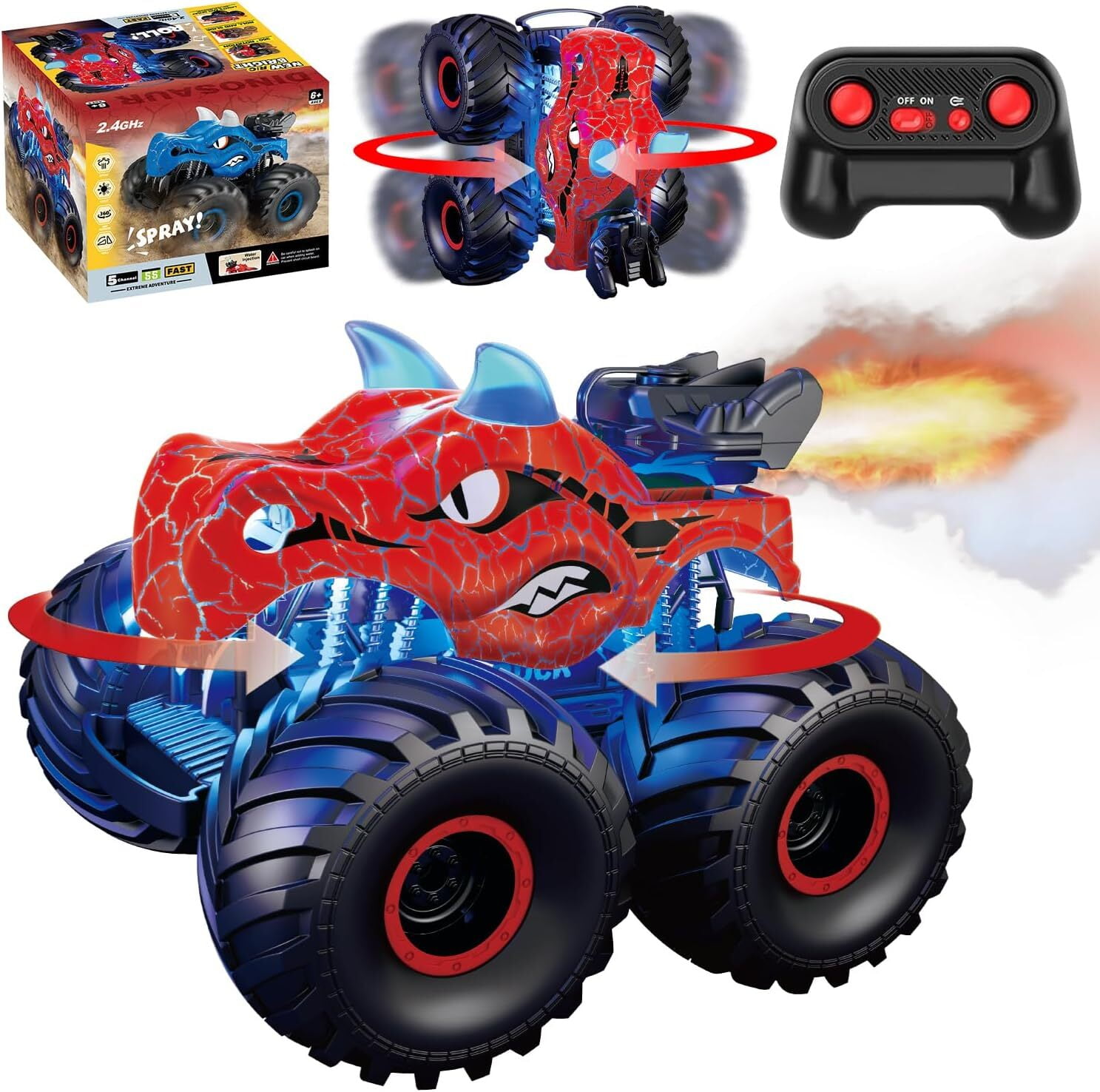 Dinosaur Remote Control Car, 2.4GHz Monster Trucks for Boys Girls with ...