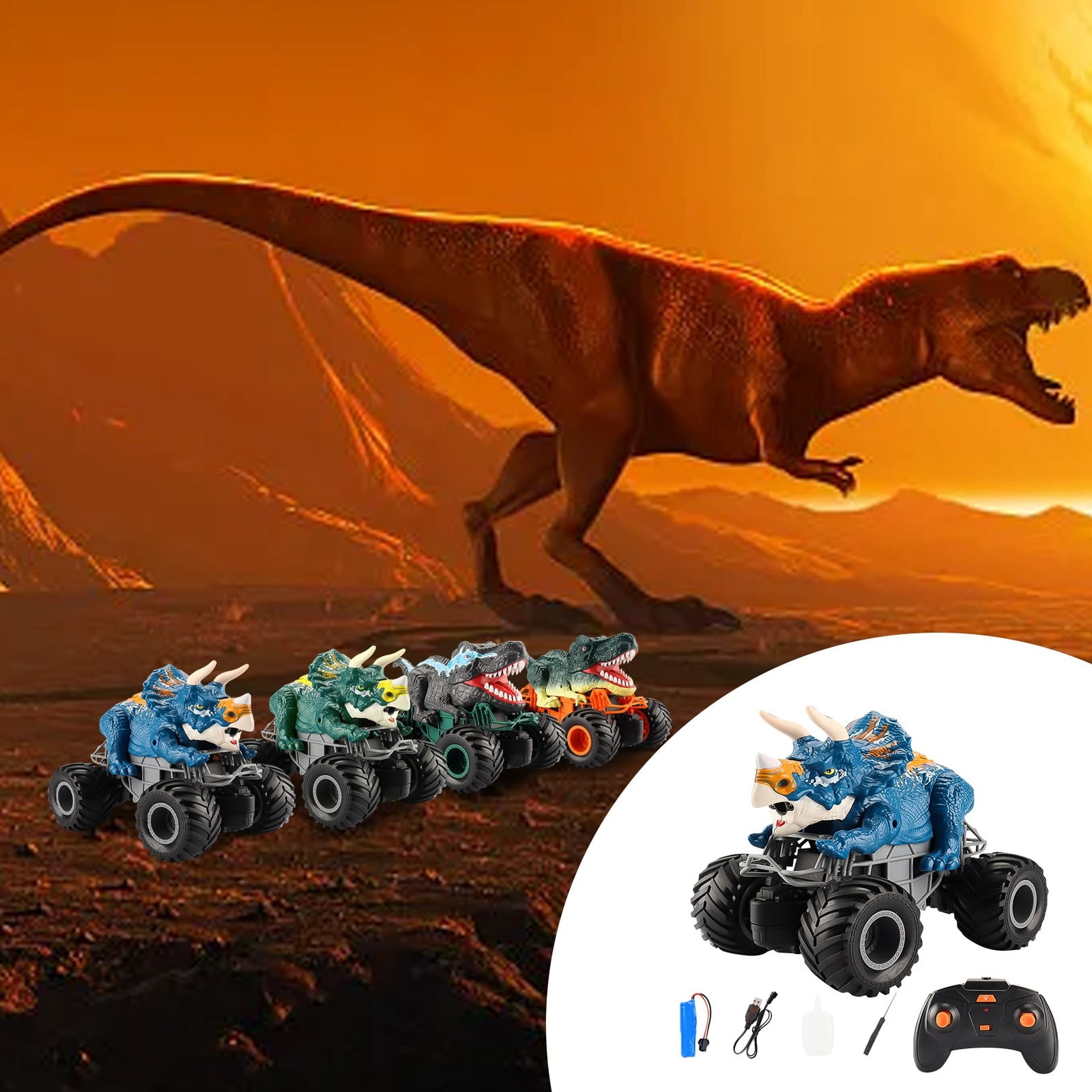 Dinosaur Remote Control Car 24 RC Truck Toy For Kids With Light Sound Spray Educational Learning ...