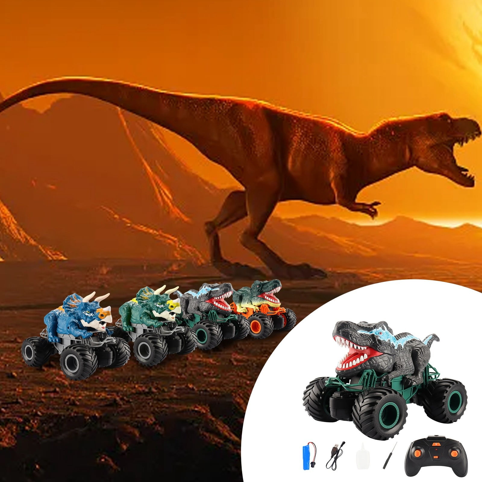 Dinosaur Remote Control Car 24 RC Truck Toy With Light Sound And Spray ...