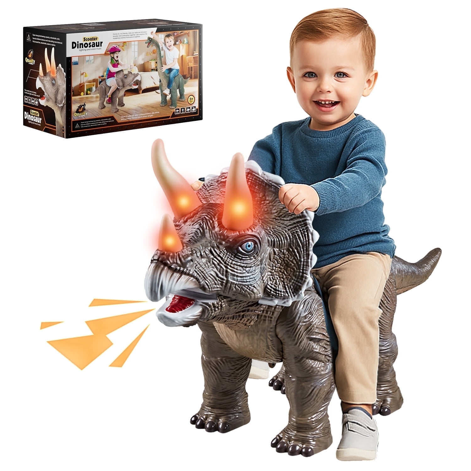 Wonder Living Dinosaur Ride On Toy Cars for Kids,Realistic Triceratops ...