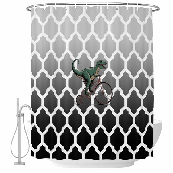 Dinosaur Riding Bike Bathroom Shower Curtains with Hooks, Vintage ...
